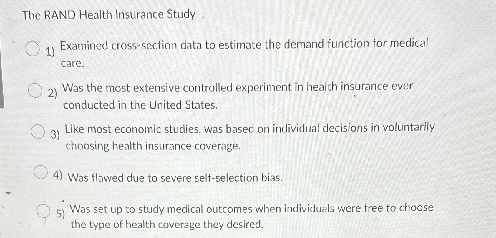 Solved The RAND Health Insurance Studycare.Was the most | Chegg.com