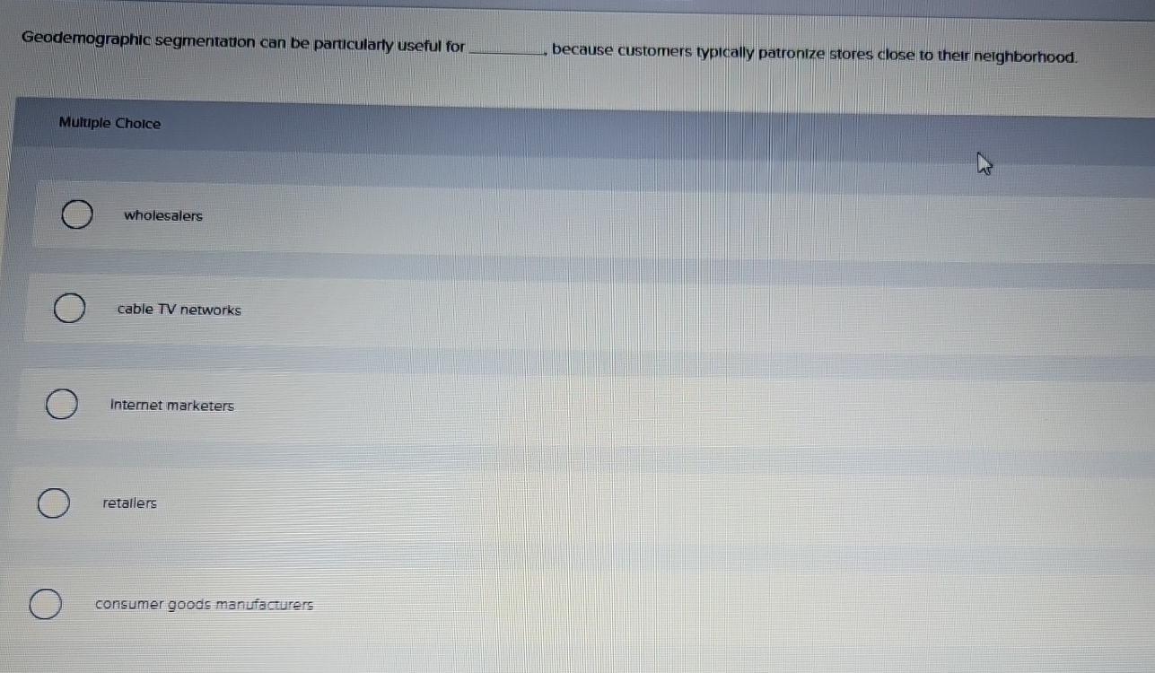 Solved Geodemographic segmentation can be particularty | Chegg.com