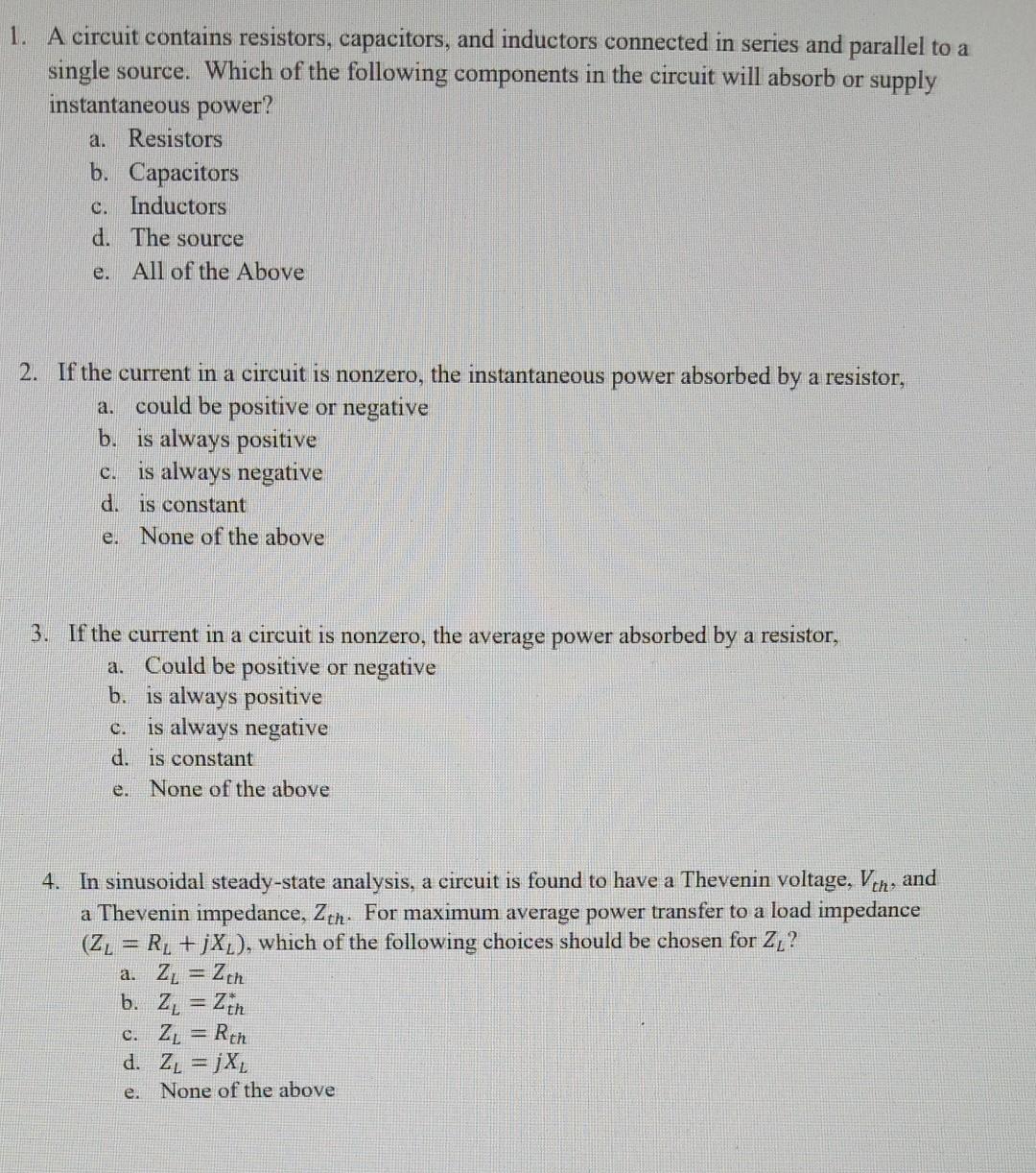 Solved 1. A circuit contains resistors, capacitors, and | Chegg.com