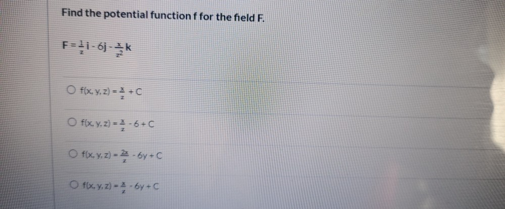 Solved Find the potential function f for the field F. | Chegg.com