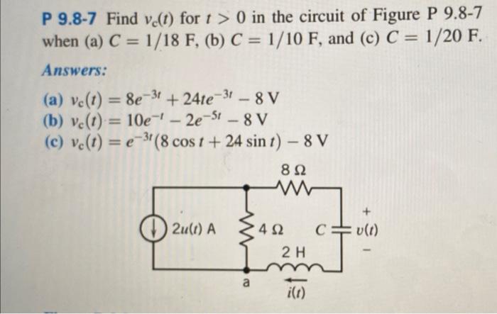 Solved P 9.8-7 Find vc(t) for t>0 in the circuit of Figure P | Chegg.com