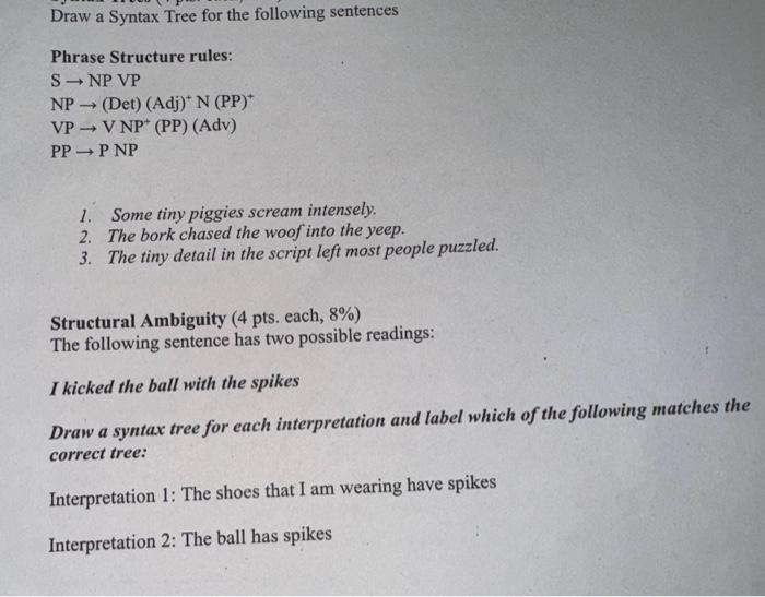 Draw a Syntax Tree for the following sentences Phrase | Chegg.com