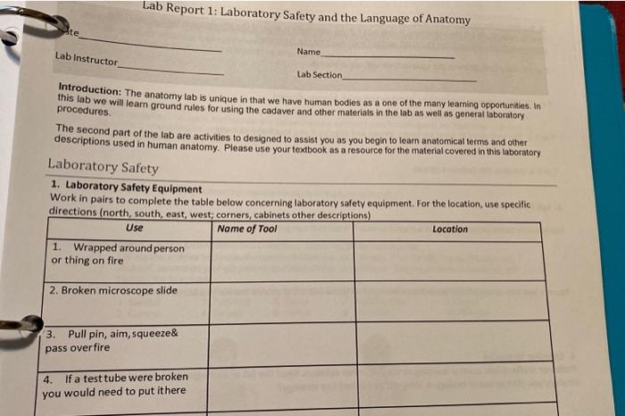 Solved Lab Report 1: Laboratory Safety and the Language of | Chegg.com