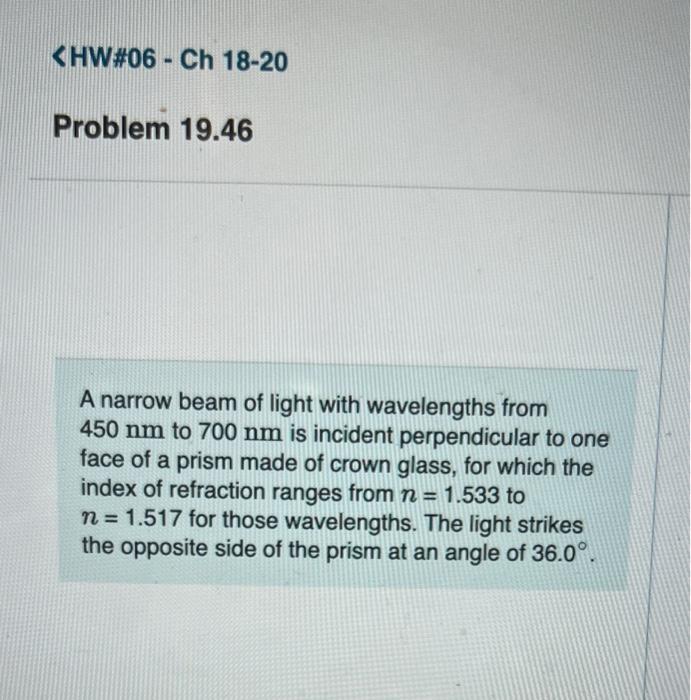 Solved A narrow beam of light with wavelengths from 450 nm | Chegg.com