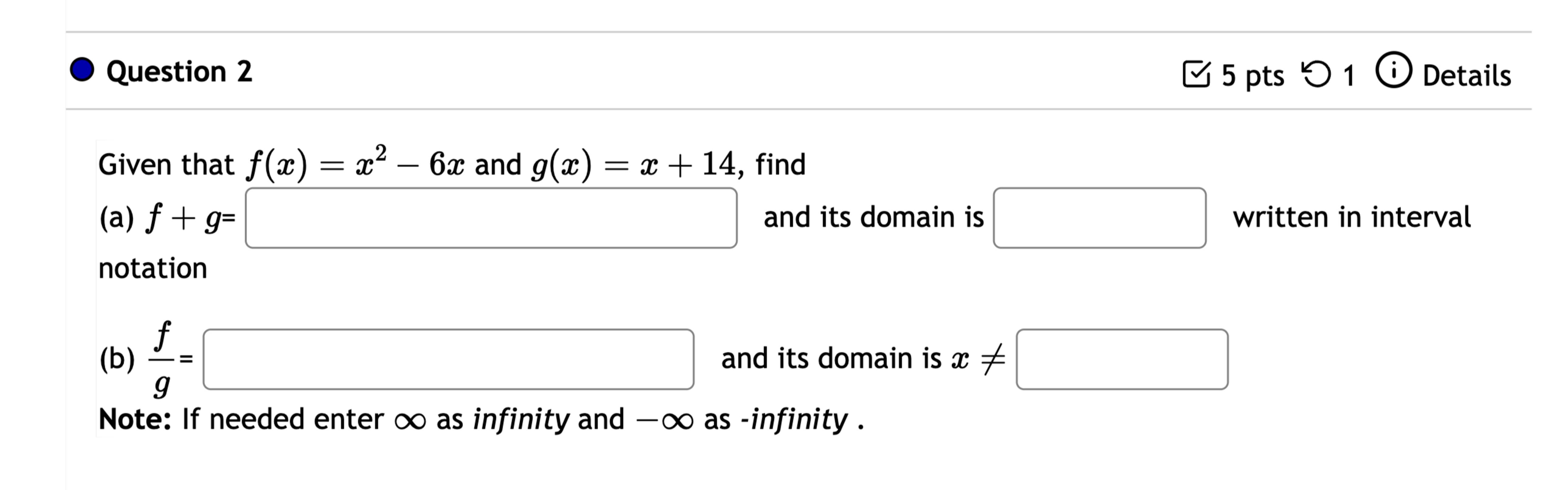 Solved Question 2Given that f(x)=x2-6x ﻿and g(x)=x+14, | Chegg.com