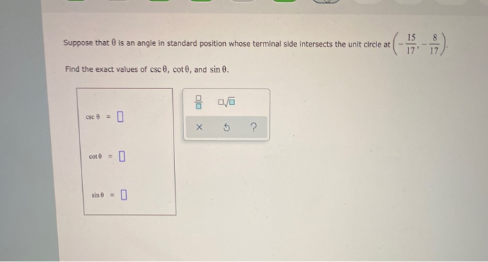 Solved 15 8 Suppose that is an angle in standard position | Chegg.com