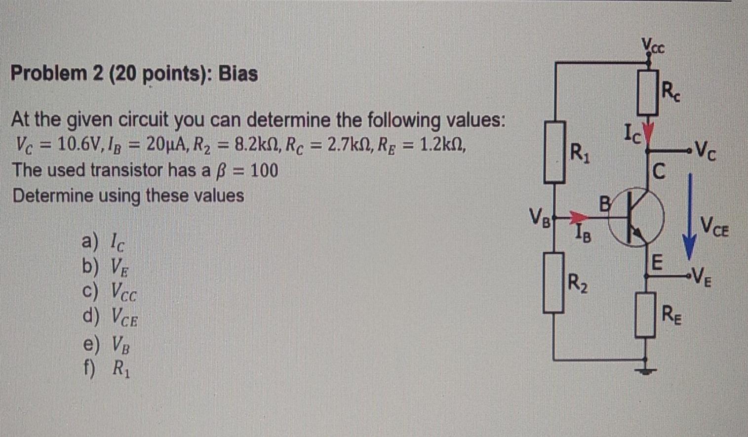 Solved Vac Problem 2 (20 points): Bias IR Ic At the given | Chegg.com