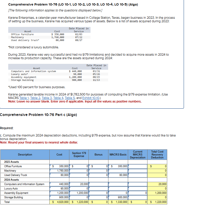 Solved Comprehensive Problem 10-76 (LO 10-1, ﻿LO 10-2, ﻿LO | Chegg.com