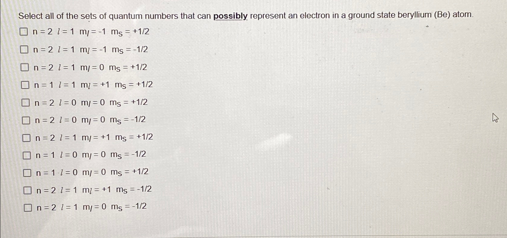 Solved Select all of the sets of quantum numbers that can | Chegg.com
