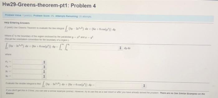 Solved Hw29-Greens-theorem-pt1: Problem 4 em Value 1 ponts | Chegg.com