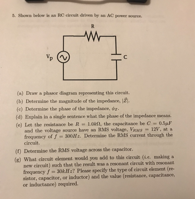 Solved 5. Shown below is an RC circuit driven by an AC power | Chegg.com