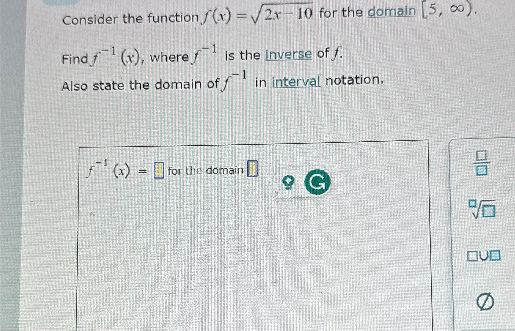 Solved Consider the function f(x)=2x-102 ﻿for the domain | Chegg.com