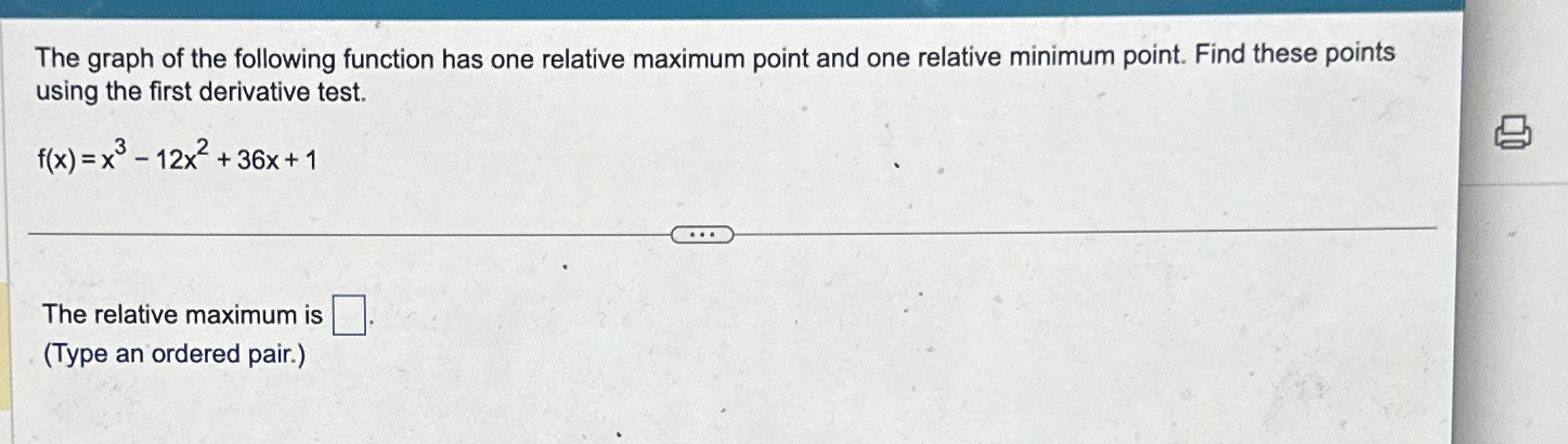 Solved The graph of the following function has one relative | Chegg.com