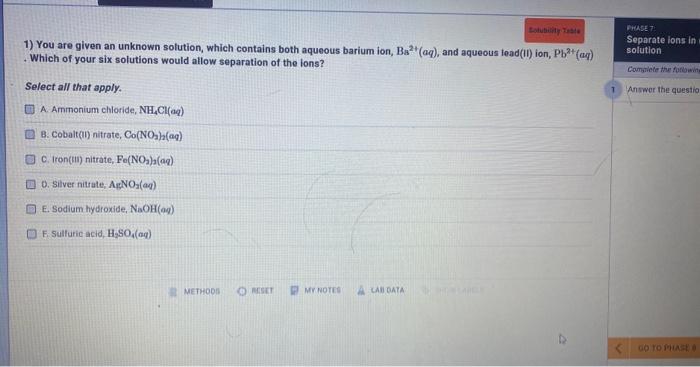 Solved 1) You are given an unknown solution, which contains | Chegg.com