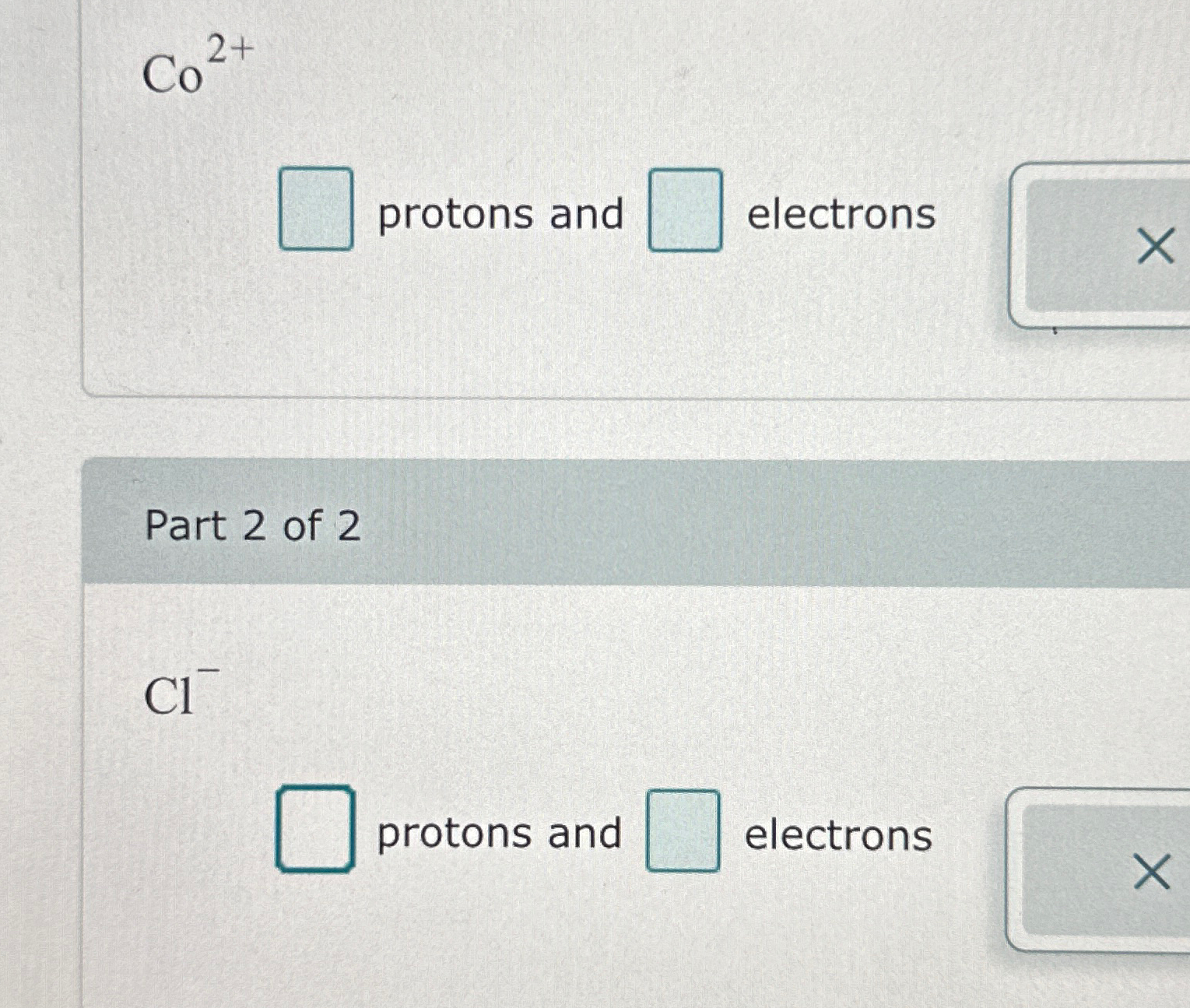 Solved Co2+protons and electronsPart 2 ﻿of 2Cl-protons and | Chegg.com
