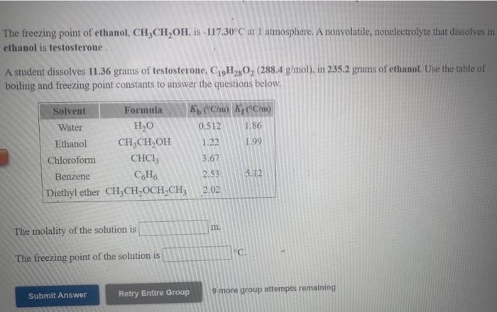 Solved The freezing point of ethanol, CH,CH,OH, is - | Chegg.com