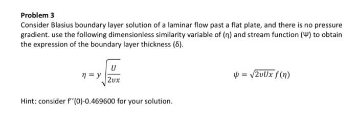 Solved Problem 3 Consider Blasius boundary layer solution of | Chegg.com