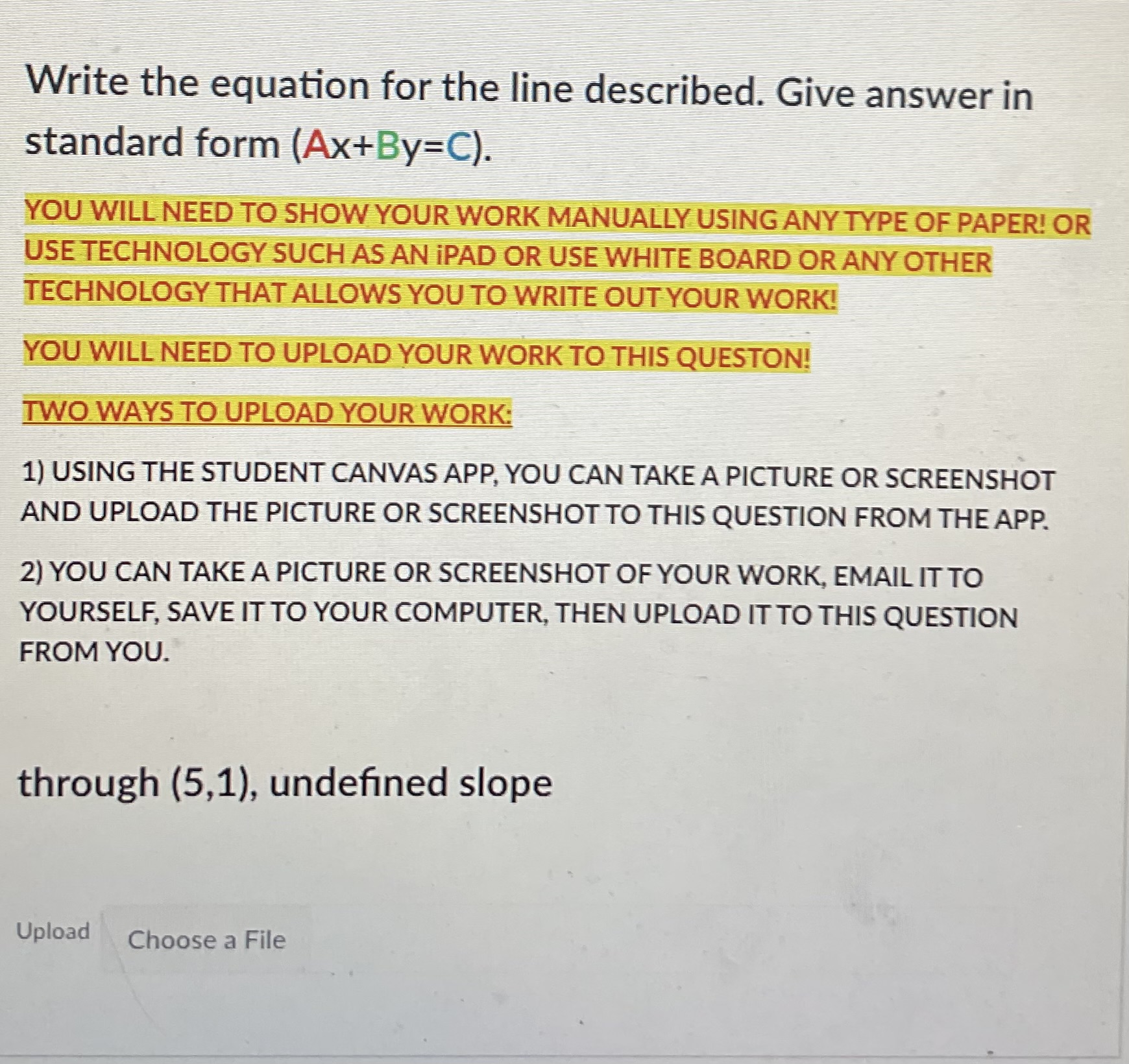 Solved Write the equation for the line described. Give | Chegg.com