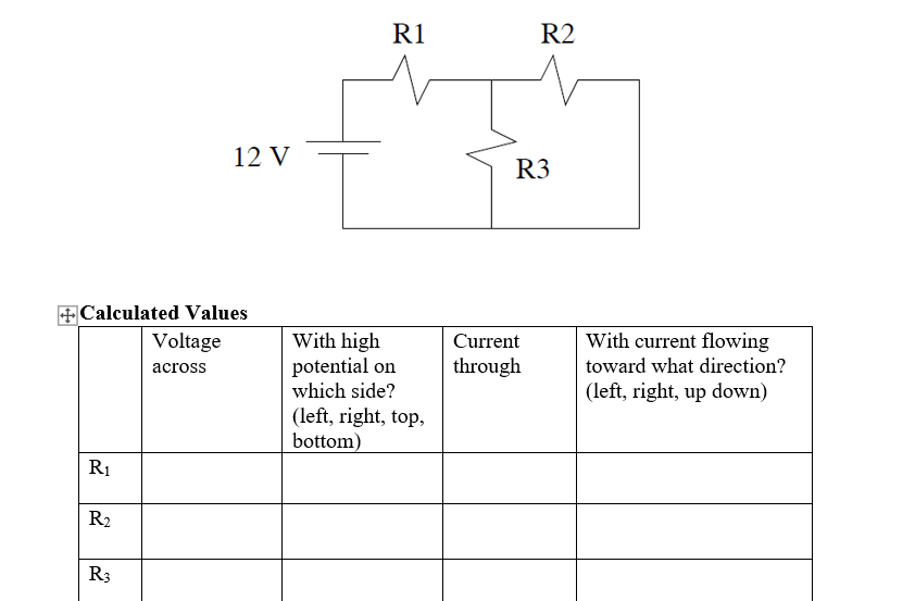 Fill out the table using the following circuit. | Chegg.com