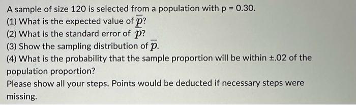 Solved A sample of size 120 is selected from a population | Chegg.com
