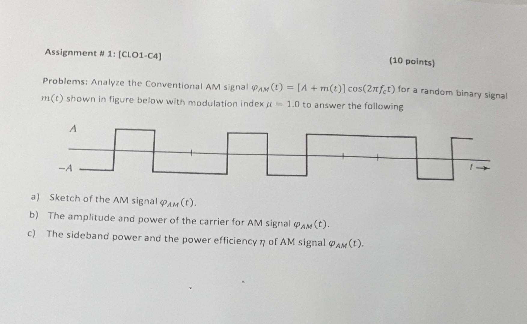 Solved Problems: Analyze the Conventional AM signal | Chegg.com