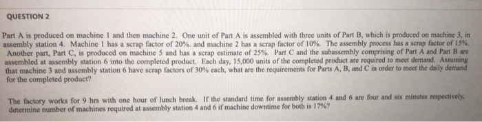 Solved QUESTION 2 Part A is produced on machine 1 and then | Chegg.com