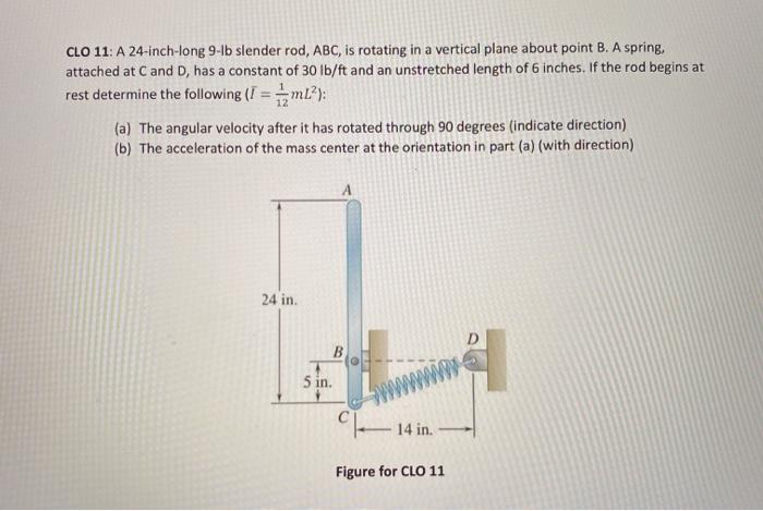Solved CLO 11: A 24-inch-long 9-1b slender rod, ABC, is | Chegg.com