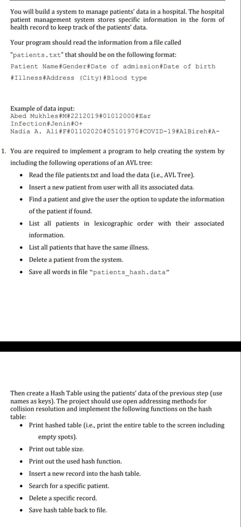 Solved Use only C language( use AVL tree & Hashing as | Chegg.com