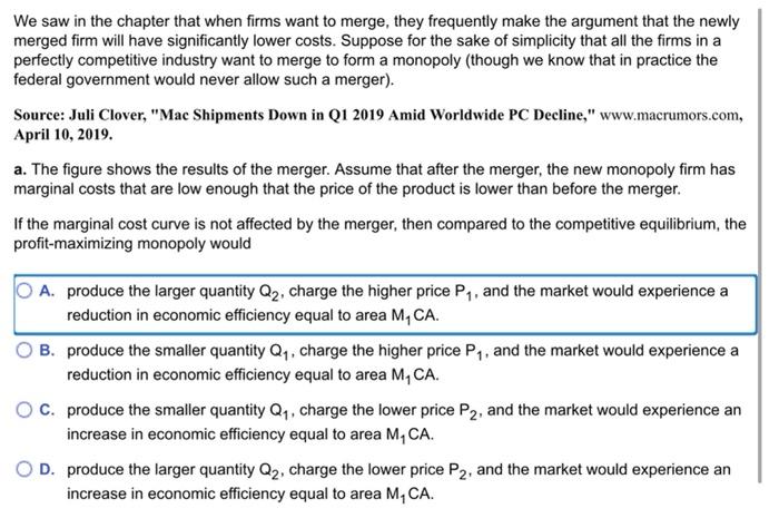 Solved We saw in the chapter that when firms want to merge, | Chegg.com