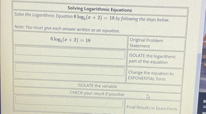 Solved Solving Logarithmic Equations Solve the Logarithmic | Chegg.com