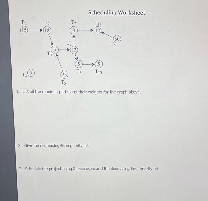 Solved Scheduling Worksheet 1. List all the maximal paths | Chegg.com