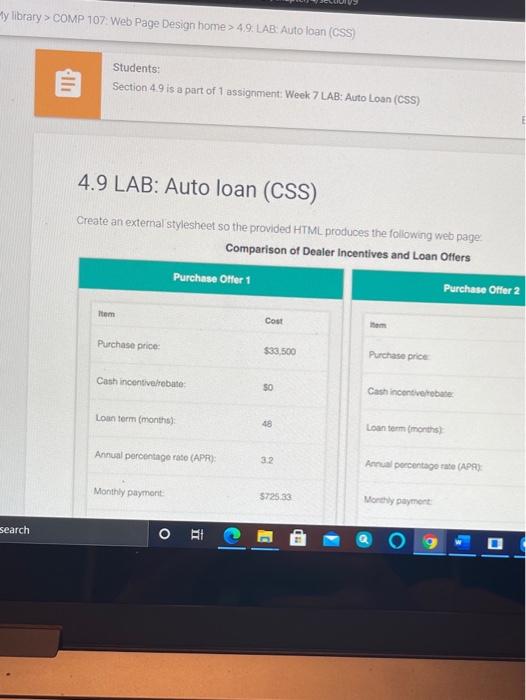Solved y library> COMP 107: Web Page Design home > 49. LAB | Chegg.com