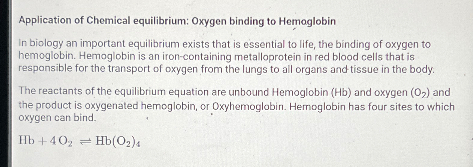 Solved Application of Chemical equilibrium: Oxygen binding | Chegg.com
