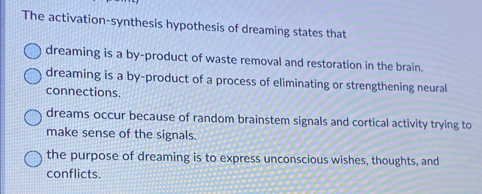 Solved The activation-synthesis hypothesis of dreaming | Chegg.com