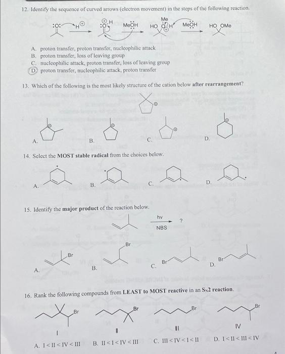 Solved 12. Identify the sequence of curved arrows (electron | Chegg.com