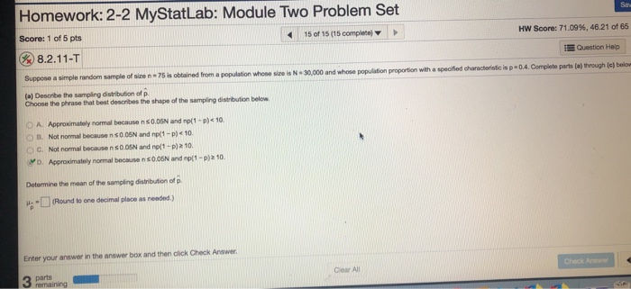 Solved Homework: 2-2 MyStatLab: Module Two Problem Set Sary | Chegg.com
