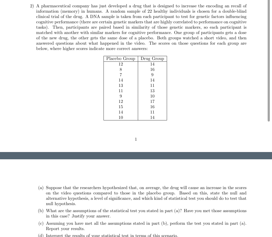 Solved A pharmaceutical company has just developed a drug | Chegg.com