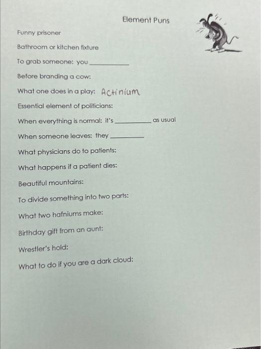 Element Puns Funny prisoner Bathroom or kitchen | Chegg.com