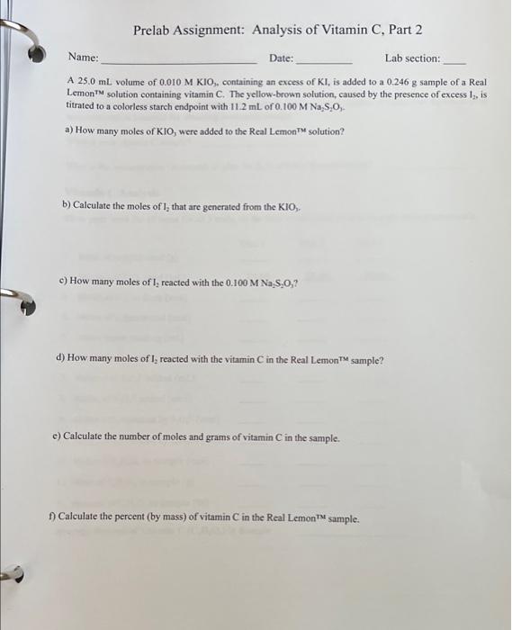 Solved Name: Date: Lab section: A 25.0 mL volume of | Chegg.com