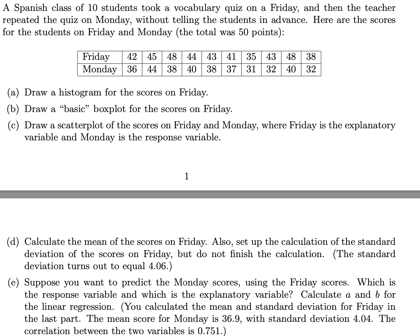 A Spanish class of 10 ﻿students took a vocabulary | Chegg.com