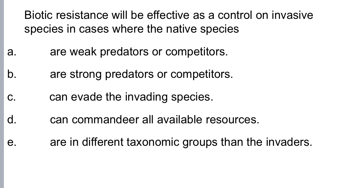 Solved Biotic resistance will be effective as a control on | Chegg.com