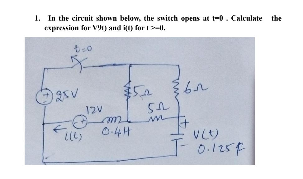 Solved In the circuit shown below, the switch opens at t=0. | Chegg.com