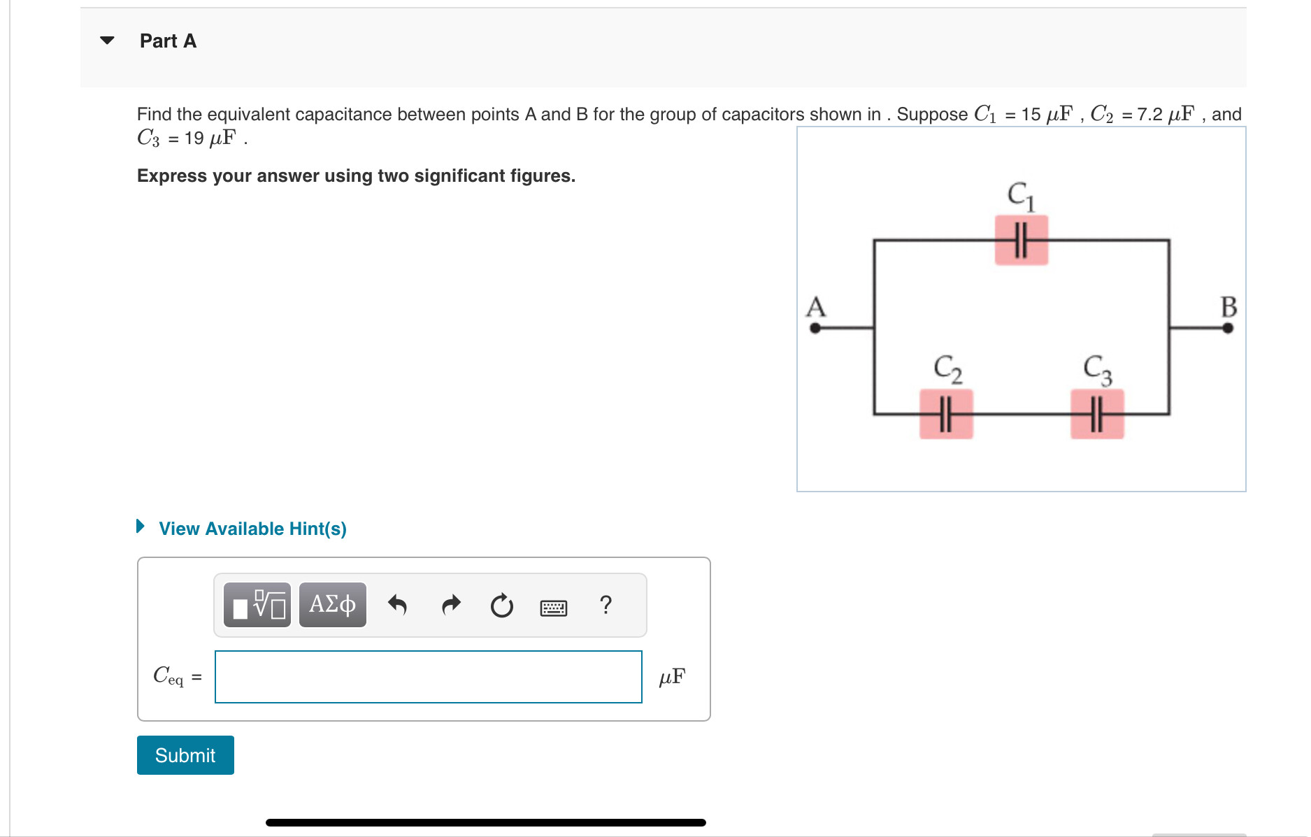 Solved Part AFind the equivalent capacitance between points | Chegg.com