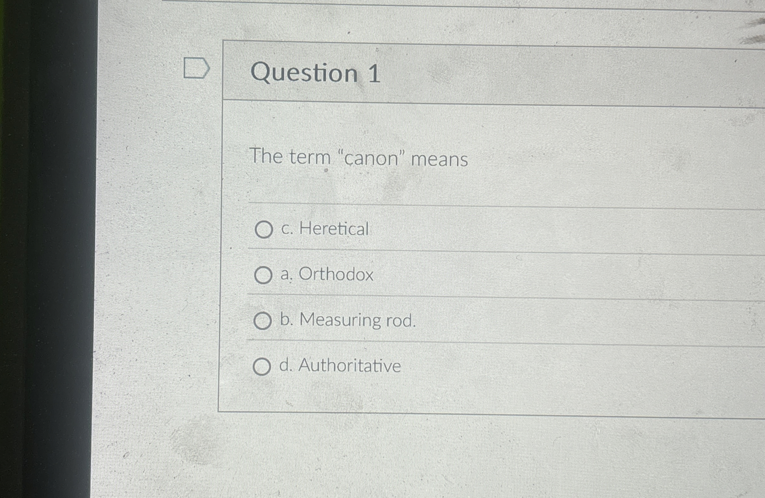 Solved Question 1The term "canon" meansc. ﻿Hereticala. | Chegg.com