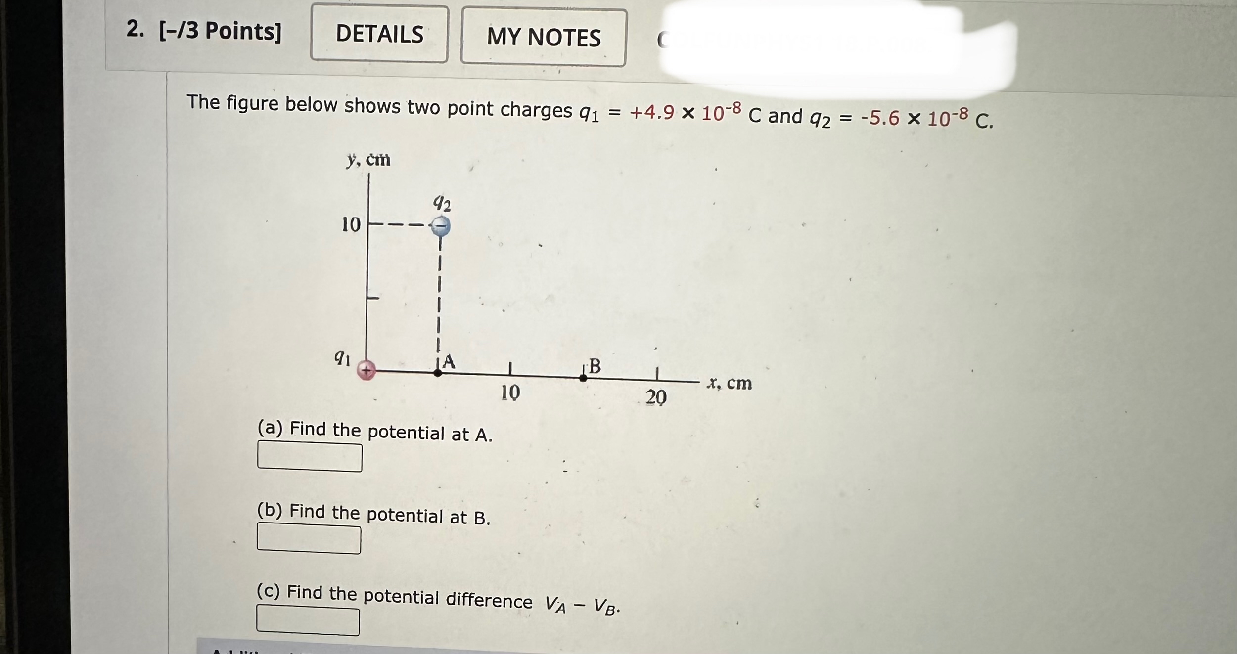 Solved [-/3 ﻿Points]The figure below shows two point charges | Chegg.com