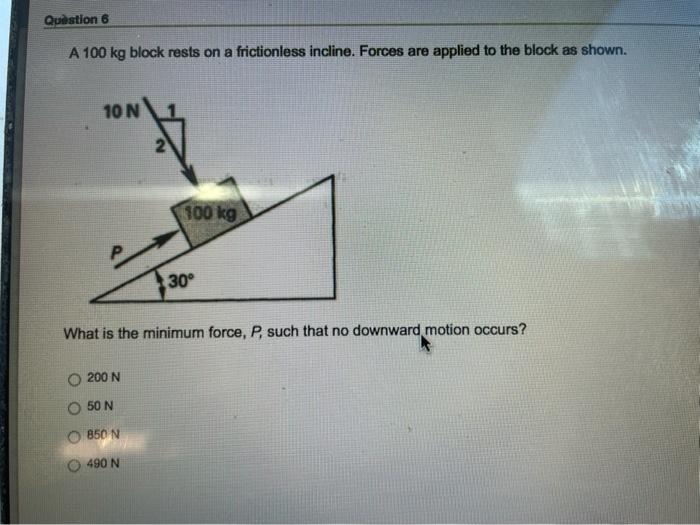 Solved Question 6 A 100 kg block rests on a frictionless | Chegg.com