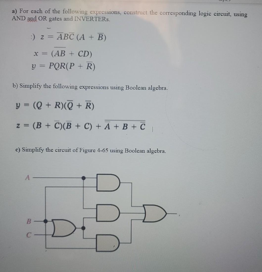 Solved a) For each of the following expressions, construct | Chegg.com