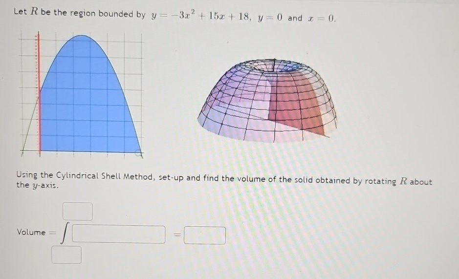 Solved Let R ﻿be the region bounded by y=-3x2+15x+18,y=0 | Chegg.com