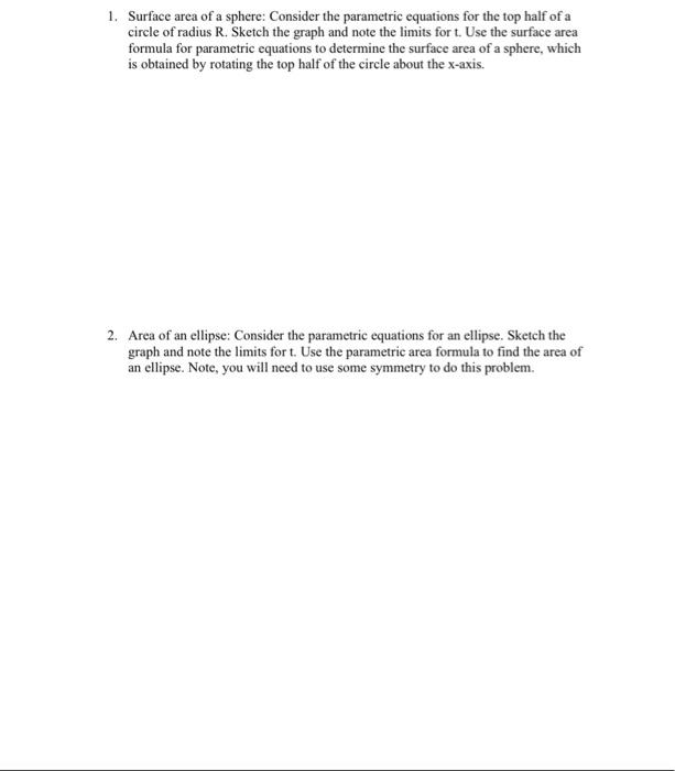 Solved 1. Surface area of a sphere: Consider the parametric | Chegg.com