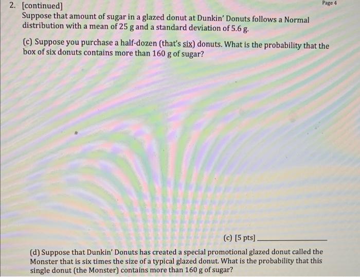 Solved 2. Suppose that amount of sugar in a glazed donut at | Chegg.com